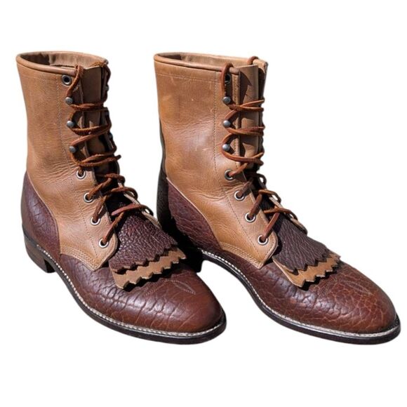 Justin Lacer Roper Boots Women's Size 7 B Two Tone Leather Western Brown